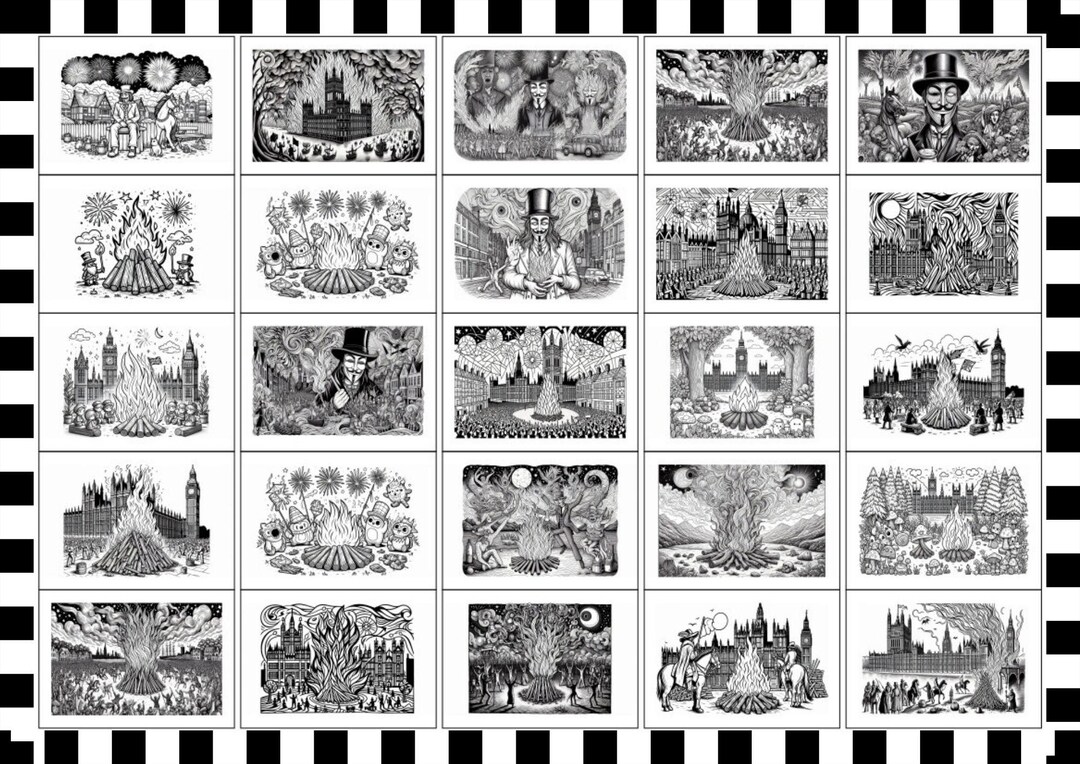 Guy Fawkes Coloring Pages: Bonfire Night Printable Art (25 Unique ...