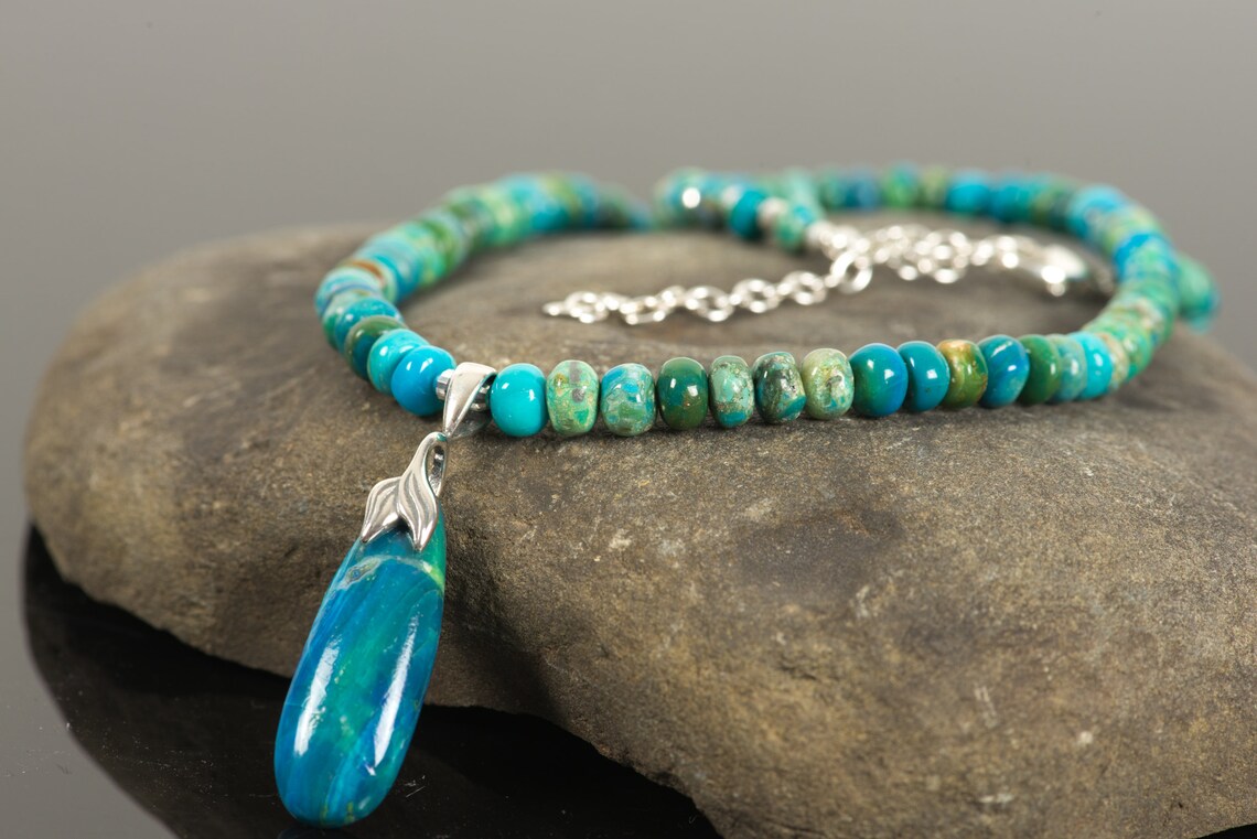 Blue Peruvian Opal Necklace, Opalina Gemstone Statement Necklace, Blue ...