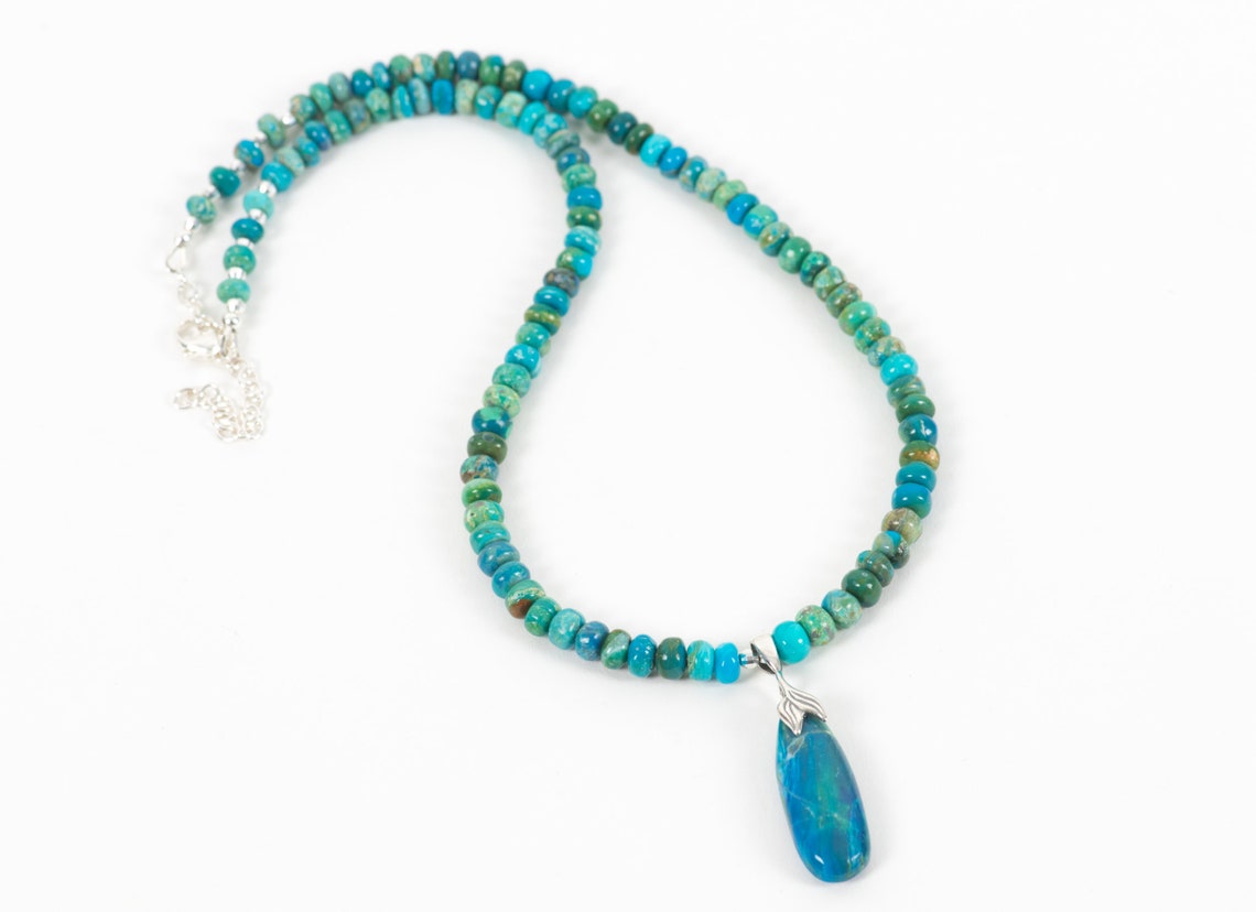 Blue Peruvian Opal Necklace, Opalina Gemstone Statement Necklace, Blue ...