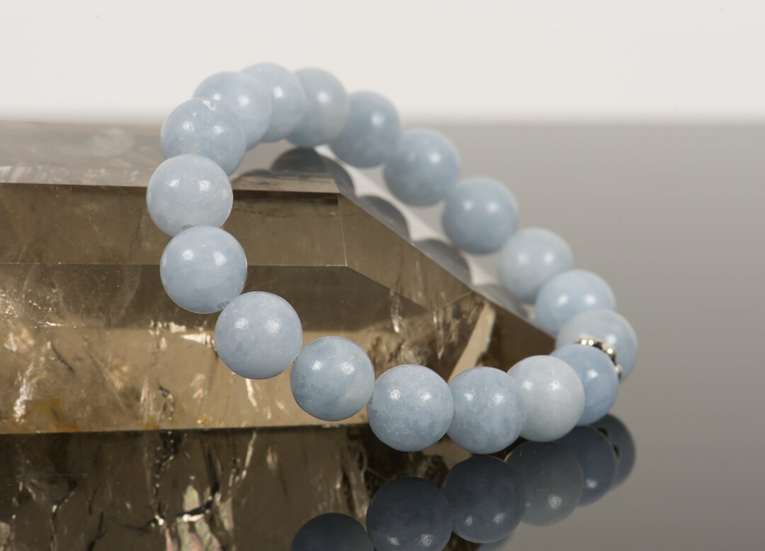 Blue Calcite Bracelet, Natural Blue Gemstone Bracelet, 10mm Calcite ...