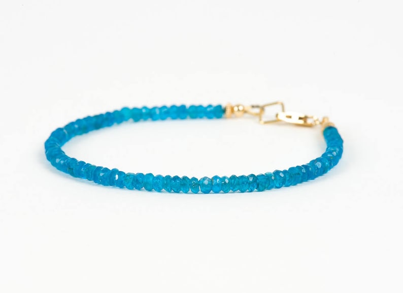 Apatite Bracelet Neon Blue Apatite Natural Gemstone Delicate - Etsy