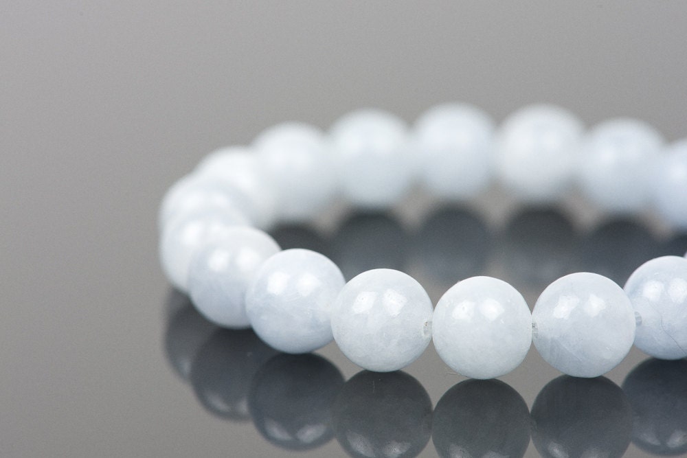 Blue Calcite Bracelet, Natural Blue Gemstone Bracelet, 10mm Calcite ...