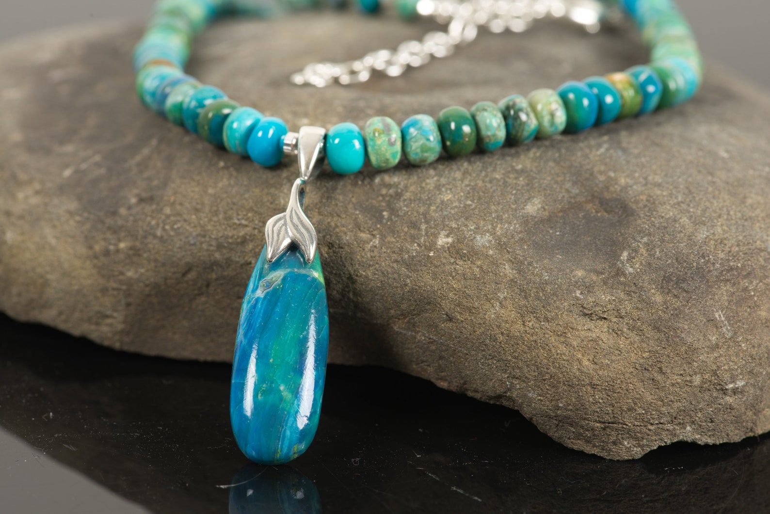 Blue Peruvian Opal Necklace, Opalina Gemstone Statement Necklace, Blue ...