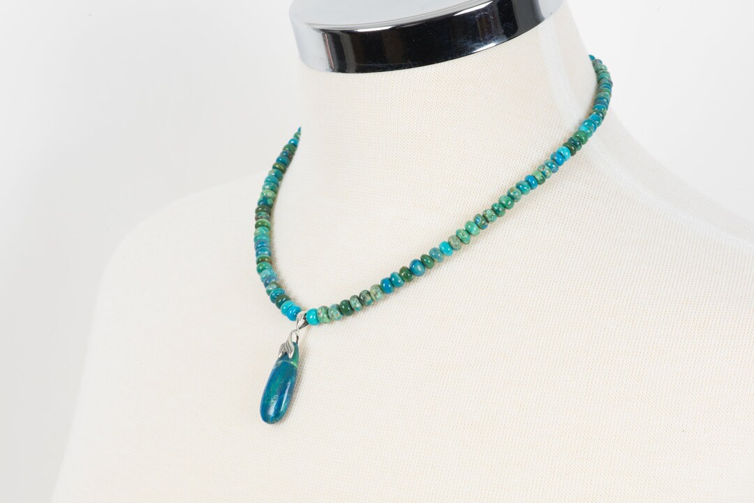 Blue Peruvian Opal Necklace, Opalina Gemstone Statement Necklace, Blue ...