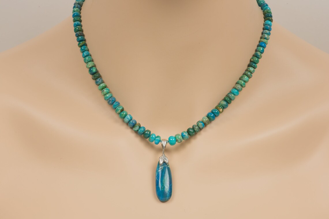 Blue Peruvian Opal Necklace, Opalina Gemstone Statement Necklace, Blue ...