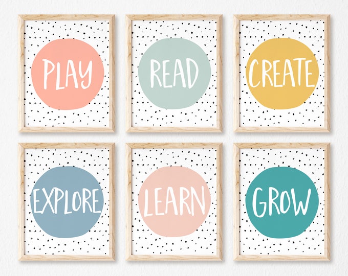 Playroom Decor Print Kids Wall Art Printable Play Learn Grow Classroom ...