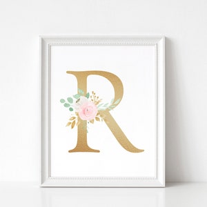 Nursery Art Printable Floral Print Girl Monogram Set - Etsy