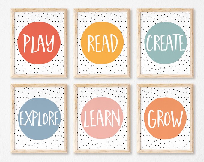 Playroom Decor Print Kids Wall Art Printable Play Learn Grow Classroom ...