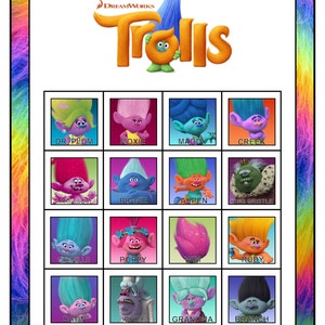 Trolls Movie Birthday Party Bingo Game Plus Matching Game 30 - Etsy