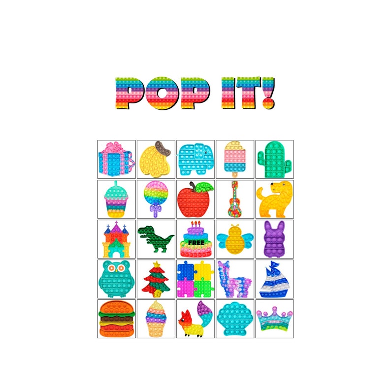 Pop It Fidget Toy Birthday Party Bingo 30 Printable Cards Plus BONUS ...