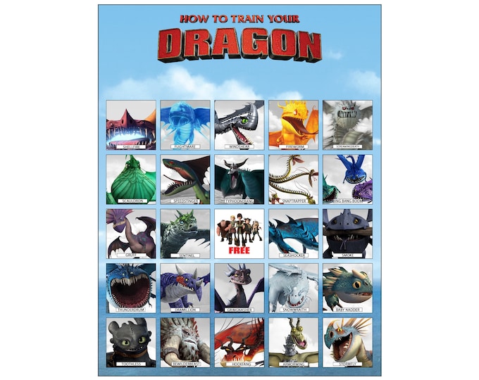 How to Train Your Dragon Birthday Party Bingo Game - 30 Playing Cards ...