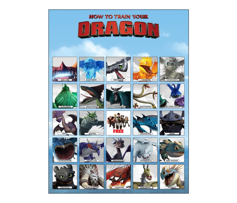 How to Train Your Dragon Birthday Party Bingo Game - 30 Playing Cards ...