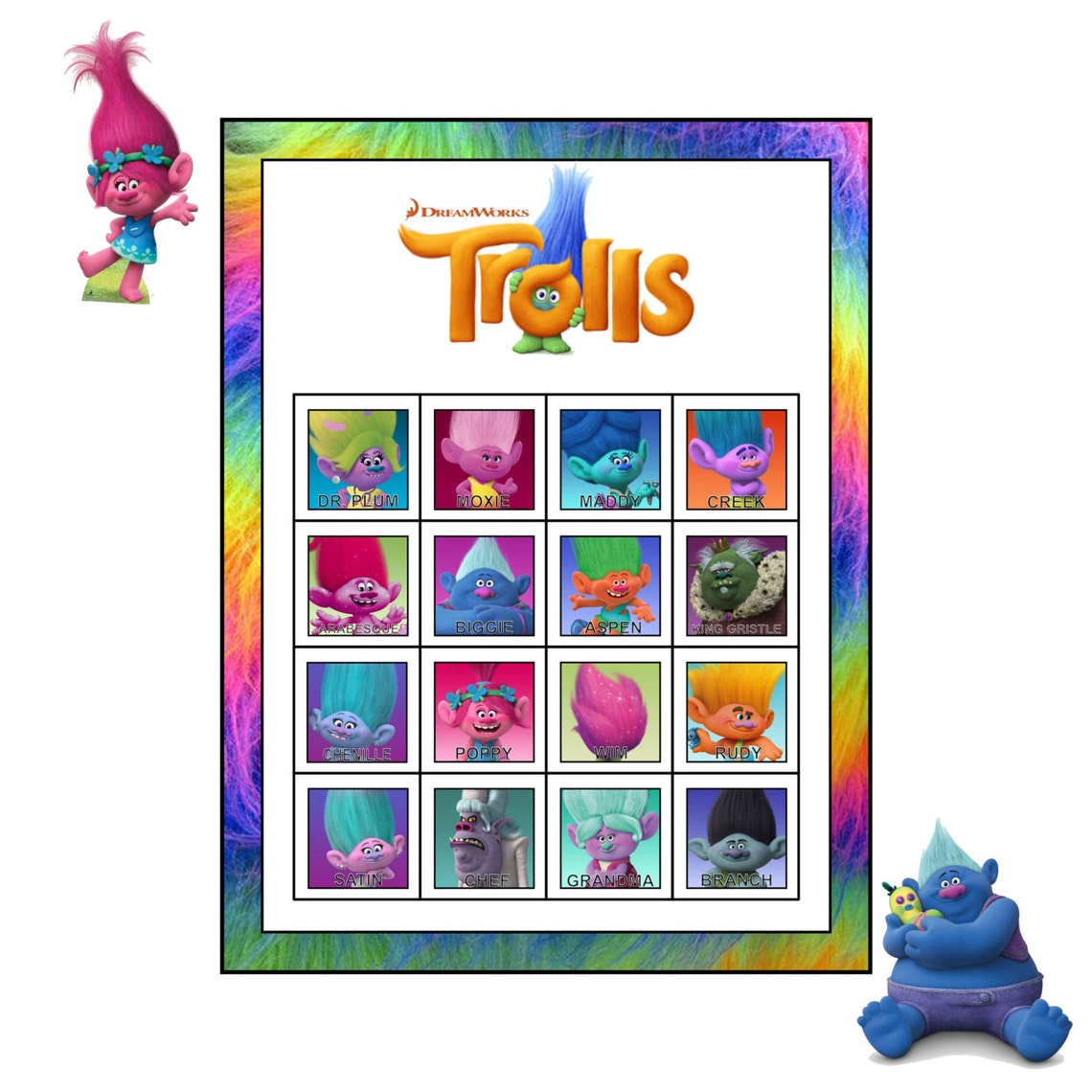 Trolls Movie Birthday Party Bingo Game Plus Matching Game 30 - Etsy