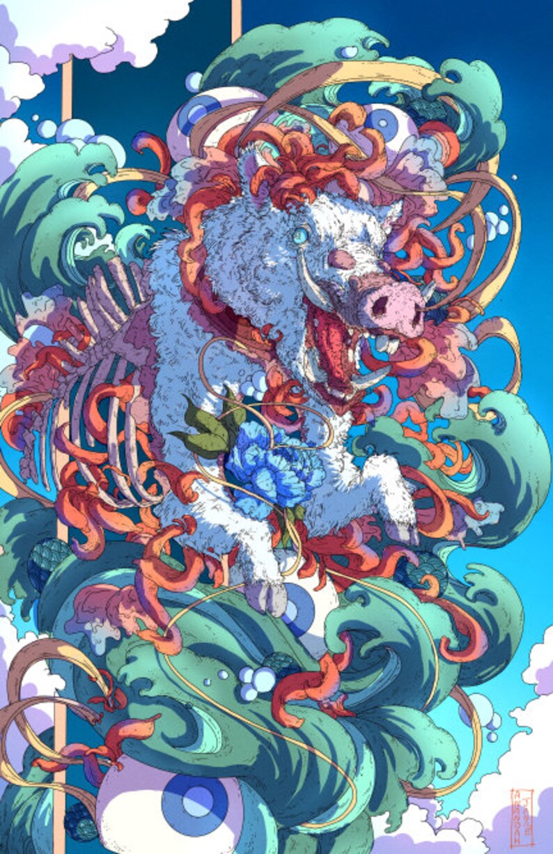 Flying Boar Original Print - Etsy