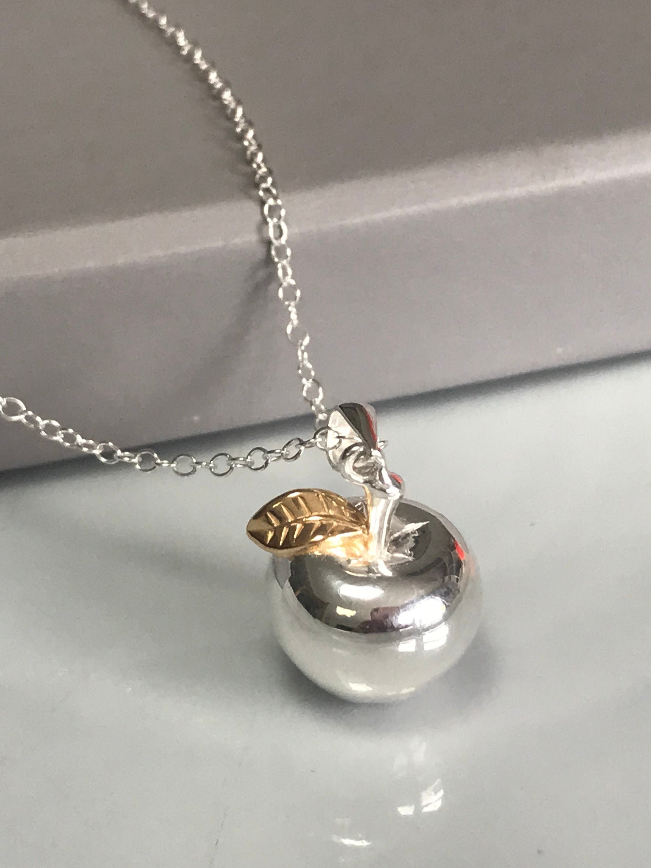 Sterling Silver Apple Necklace | Etsy