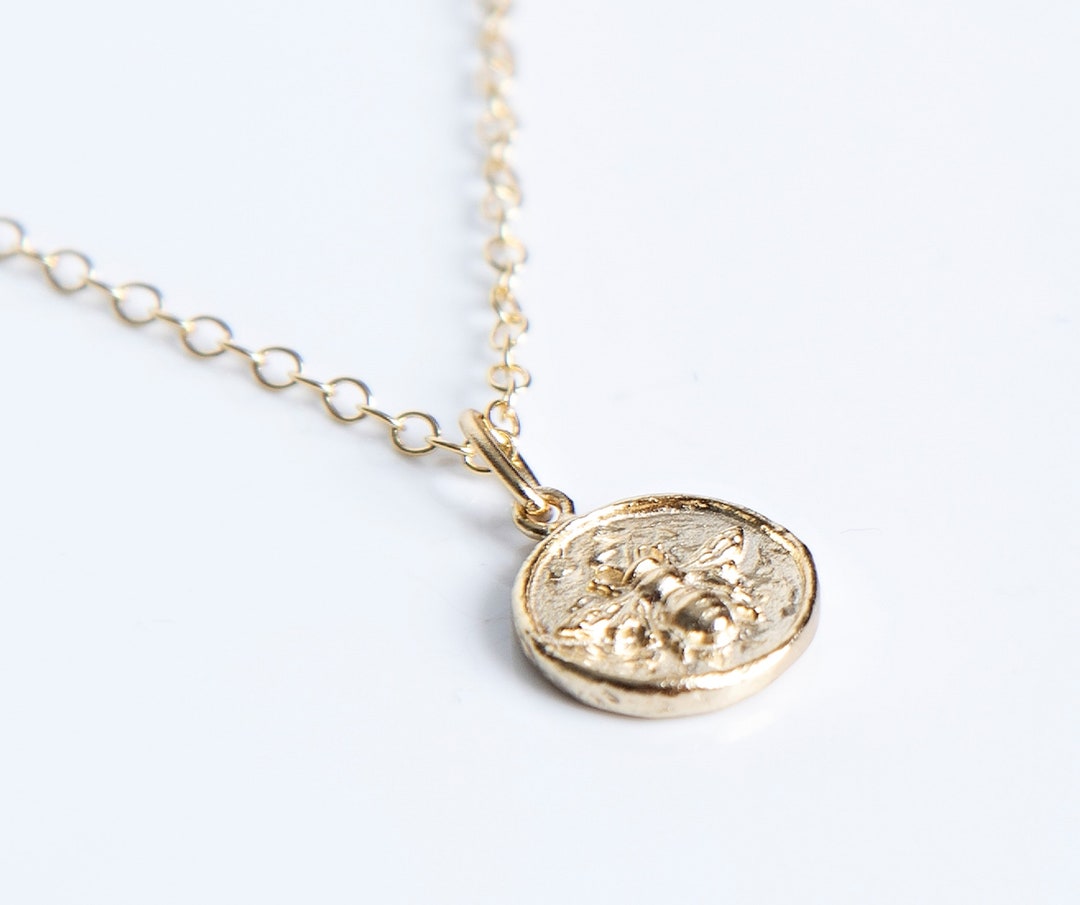 Gold Bee Coin Necklace - Etsy UK
