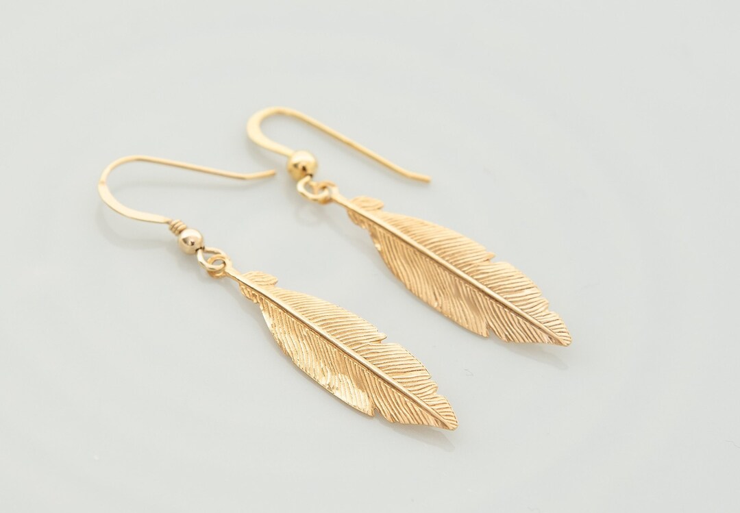 Gold Feather Earrings - Gold Drop Earrings - Bridesmaids Earrings ...