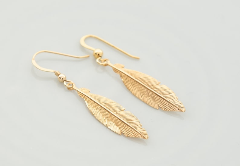 Gold Feather Earrings Gold Drop Earrings Bridesmaids - Etsy