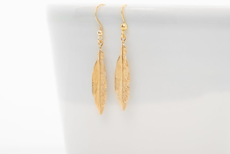 Gold Feather Earrings Gold Drop Earrings Bridesmaids - Etsy