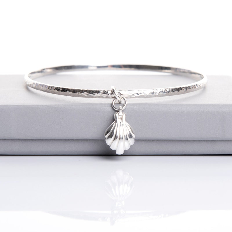 Hammered Silver Shell Bangle - Etsy UK