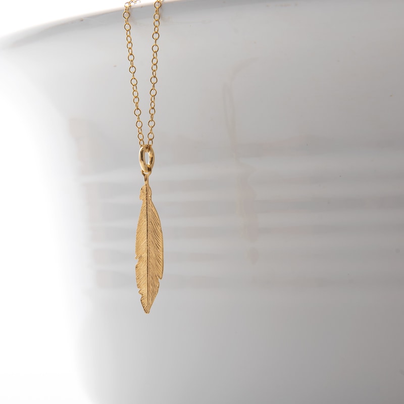 Long Gold Feather Charm - Etsy UK