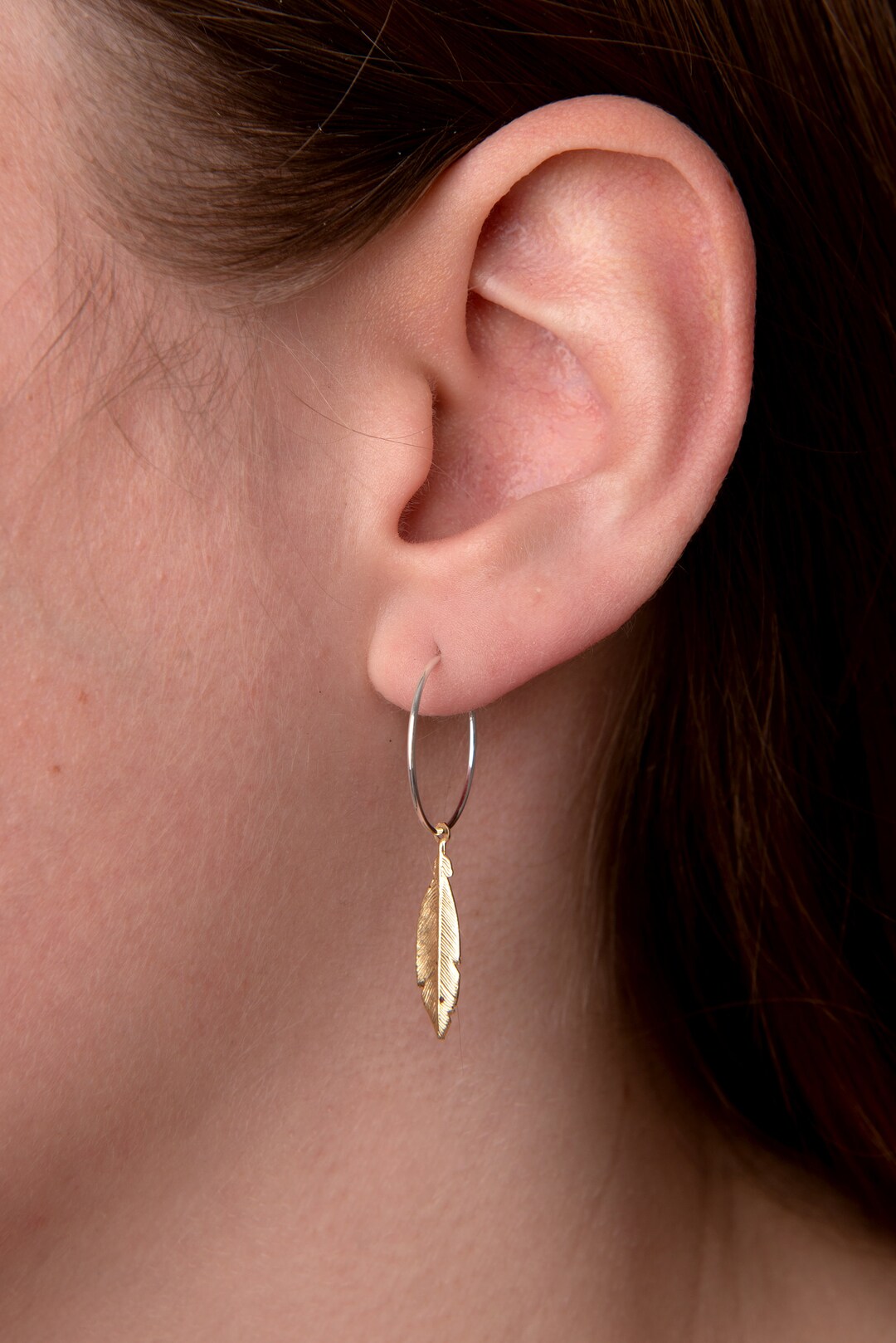 Gold Feather Hoop Earrings - Etsy