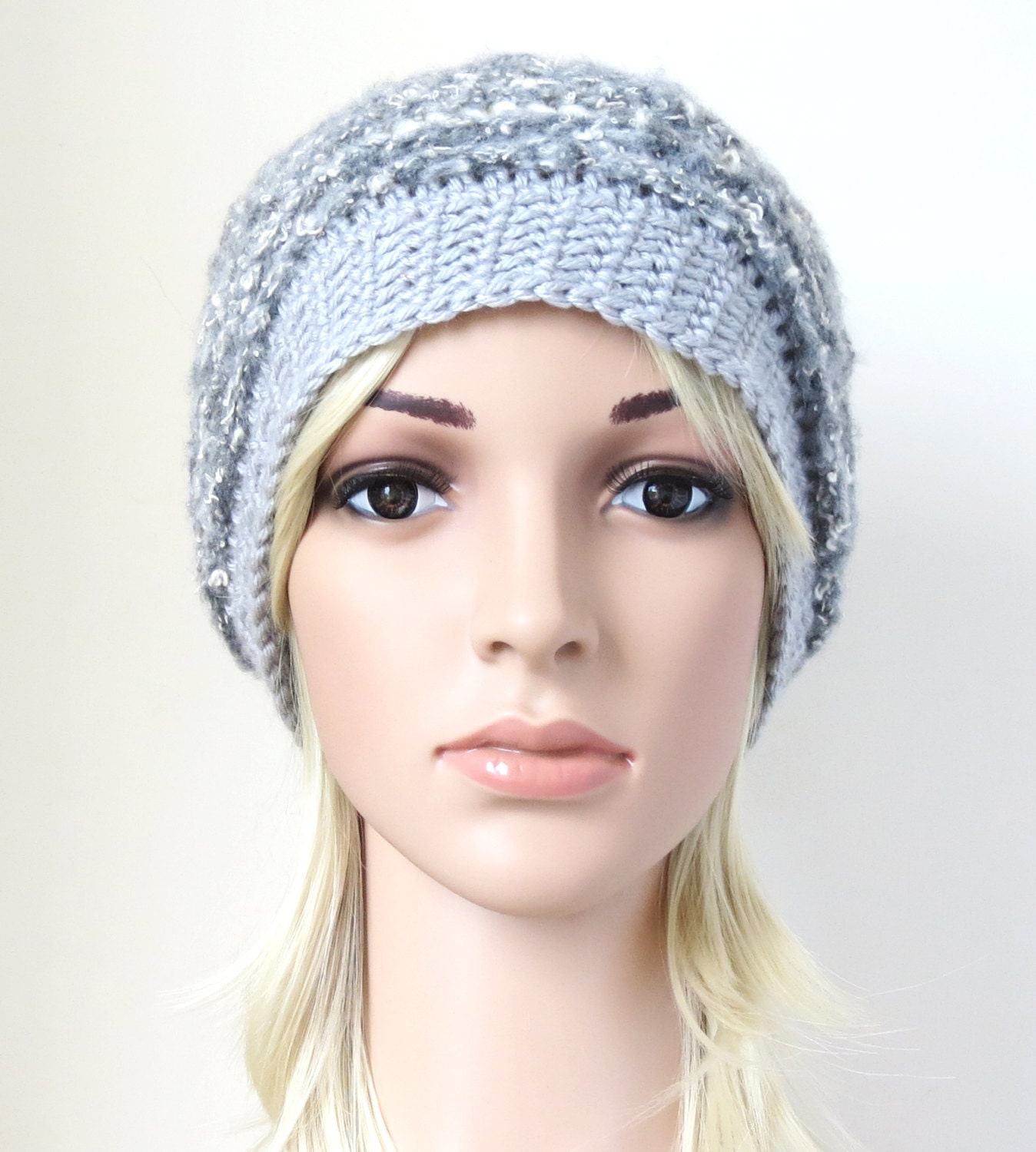 Women's Winter Hat in Grey and White, Soft and Chunky Slouchy Beanie - Etsy