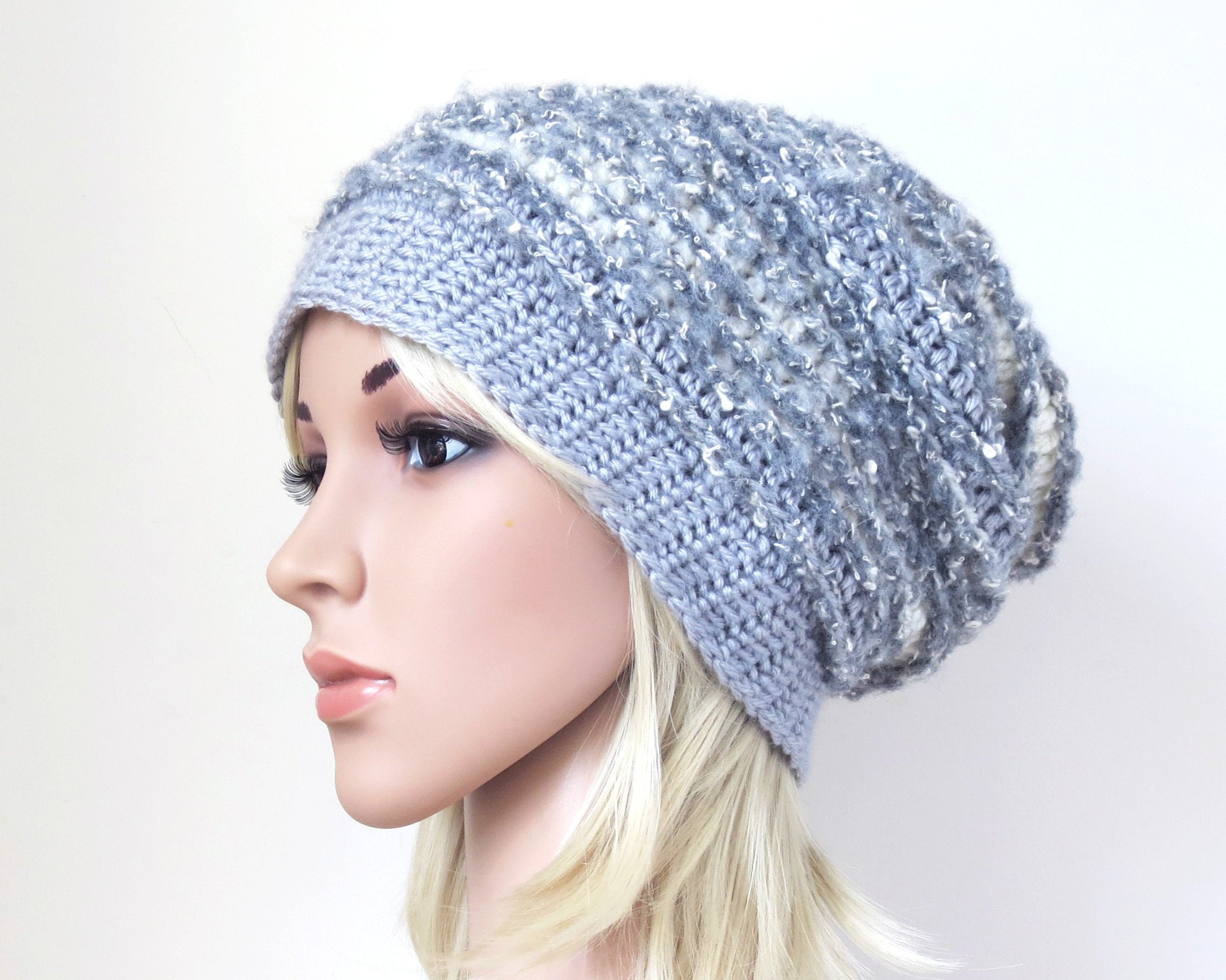 Women's Winter Hat in Grey and White, Soft and Chunky Slouchy Beanie - Etsy