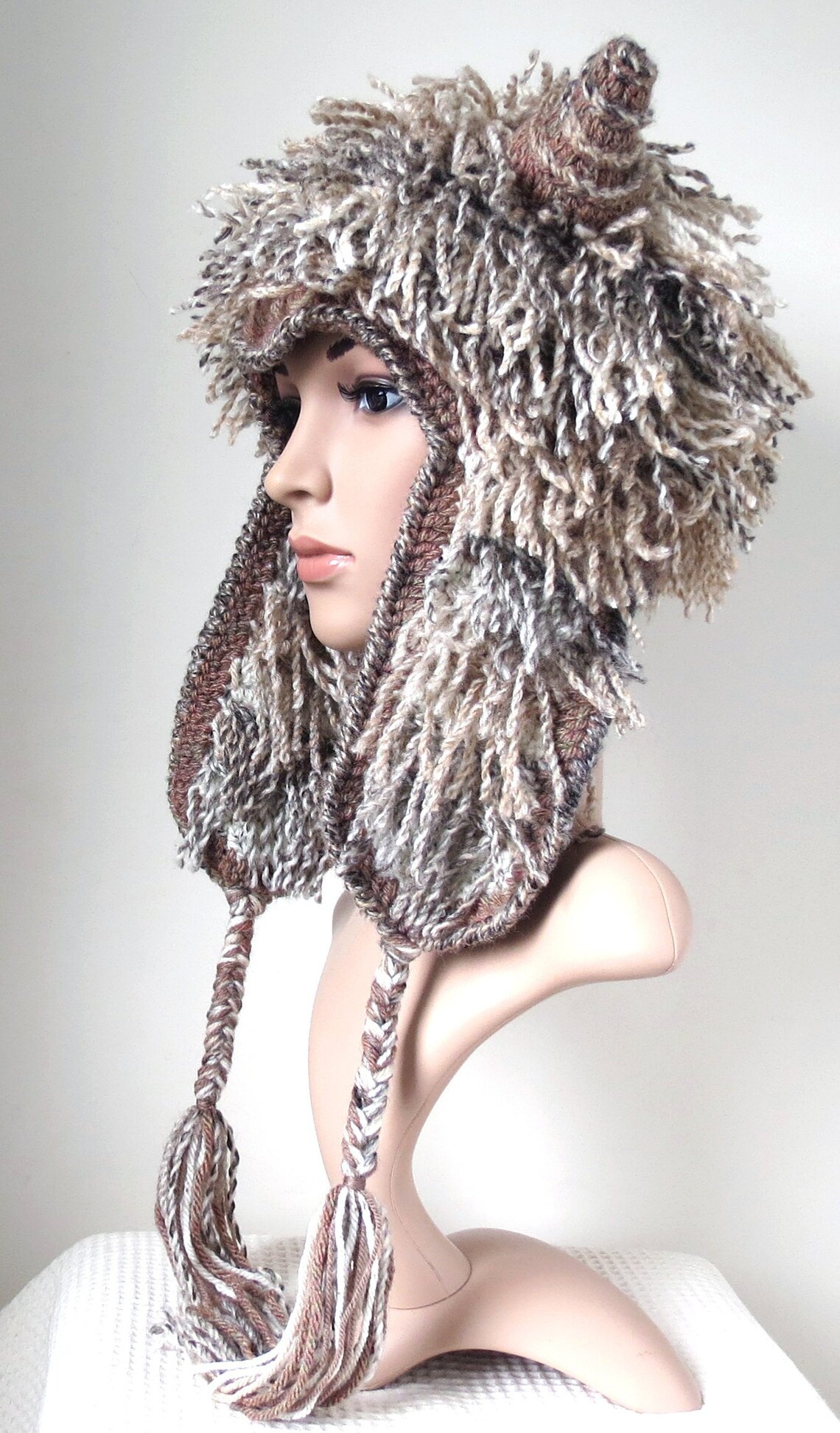 Fun Winter Hat Shaggy Animal Earflap Hat With Horns | Etsy