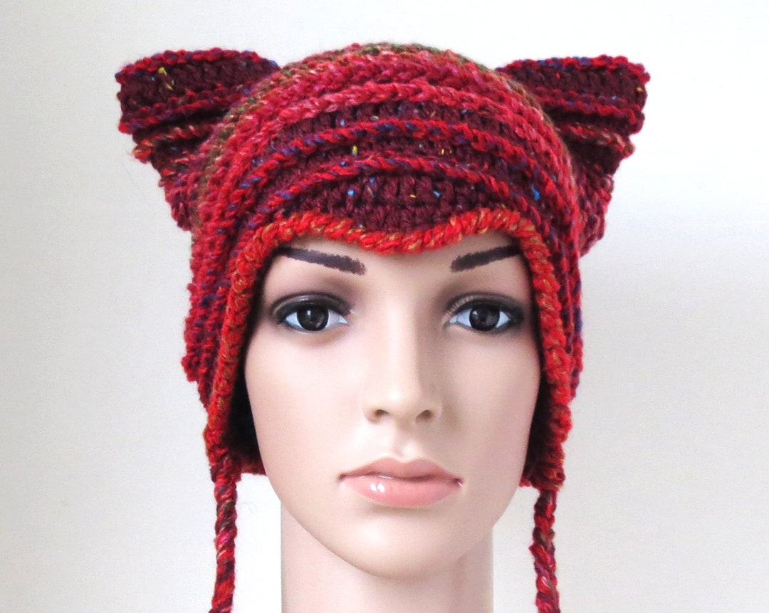 Cat Hat in Red and Cranberry Gifts for Women Teen Girl - Etsy