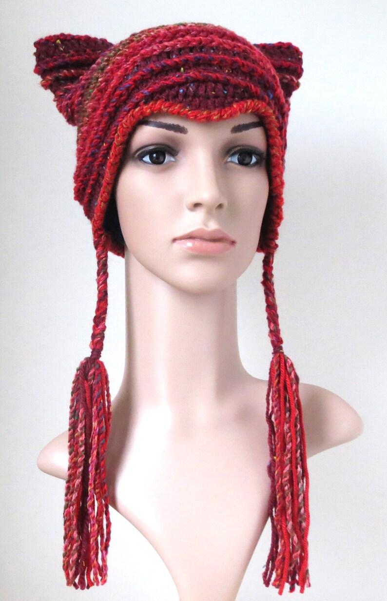 Cat Hat in Red and Cranberry Gifts for Women Teen Girl | Etsy