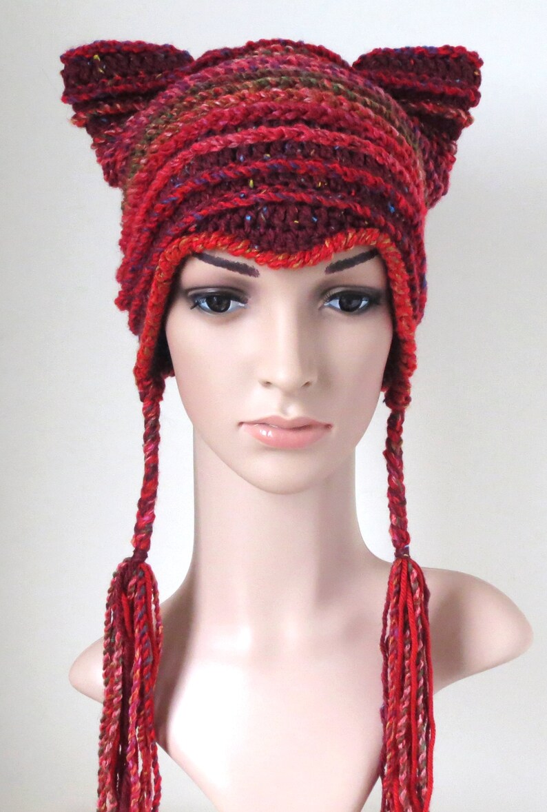 Cat Hat in Red and Cranberry Gifts for Women Teen Girl | Etsy