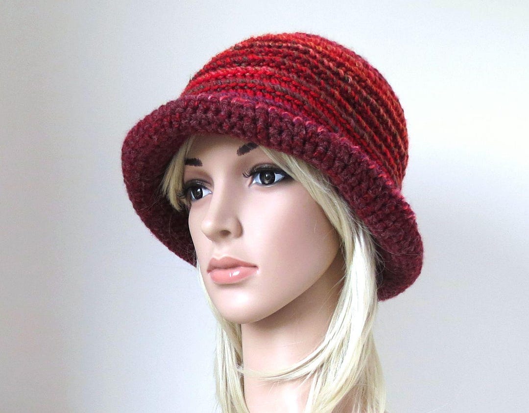 Red Brim Hat, Winter Bucket Hat, Boho Beanie With Brim - Etsy