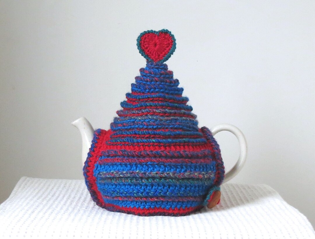 Tea Cosy With Heart Red Blue Handmade Teapot Warmer, Boho Kitchen - Etsy