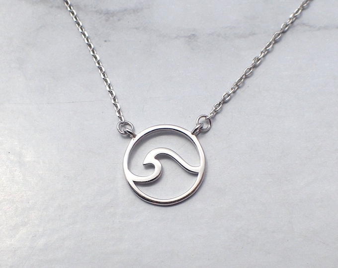 Ocean Wave Necklace Sterling Silver, Wave Charm Necklace, Silver Ocean ...