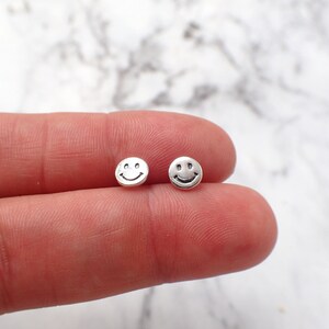 Smiley Face Earrings, Silver Smiley Face Studs, Emoji Stud Earrings, Kids Smiley Face Earrings ...