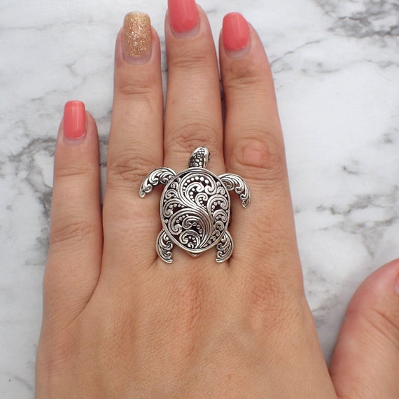 Sea Turtle Ring Large Silver Sea Turtle Ring Unique Turtle | Etsy