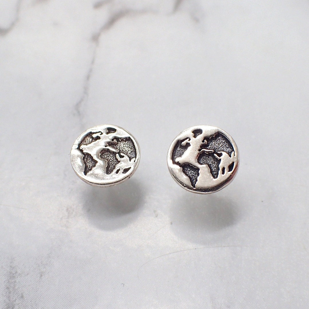 World Map Earrings, Globe Earrings, Silver Map Earrings, World Map ...