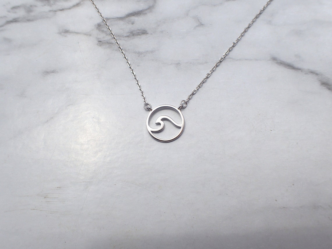 Ocean Wave Necklace Sterling Silver Wave Charm Necklace - Etsy