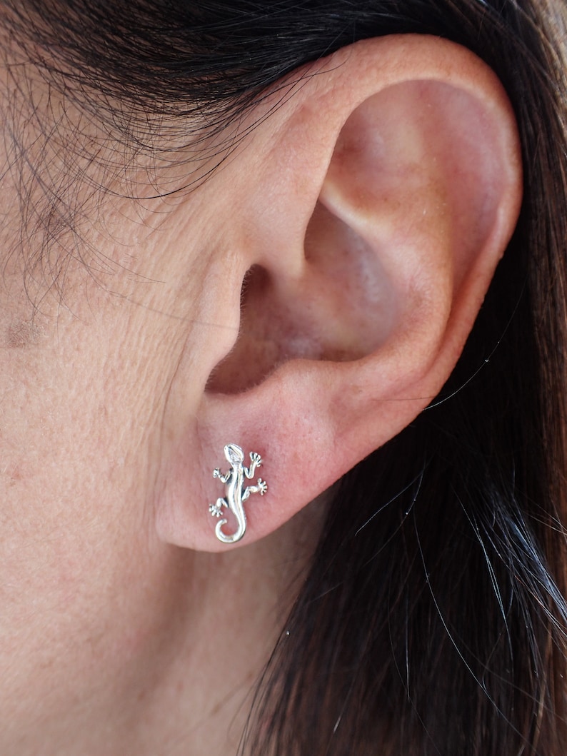 Lizard Earrings Gecko Earrings Stud Earrings Silver Lizard - Etsy