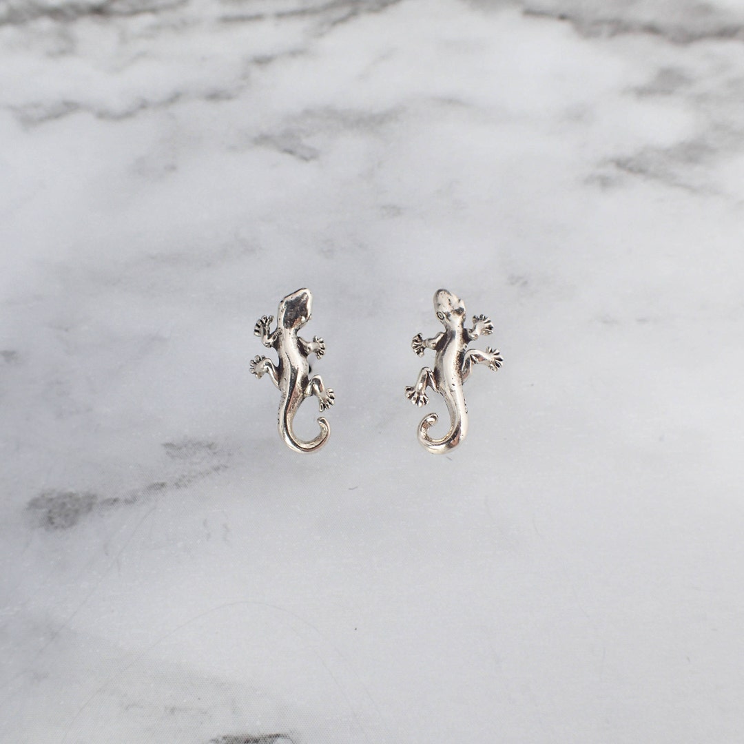 Silver Lizard Stud Earrings, Gecko Earrings, Sterling Hypoallergenic ...