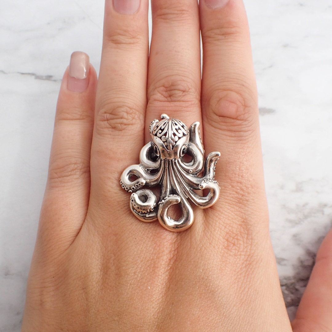 Sterling Silver Octopus Ring, Large Octopus Ring, Octopus Jewelry ...