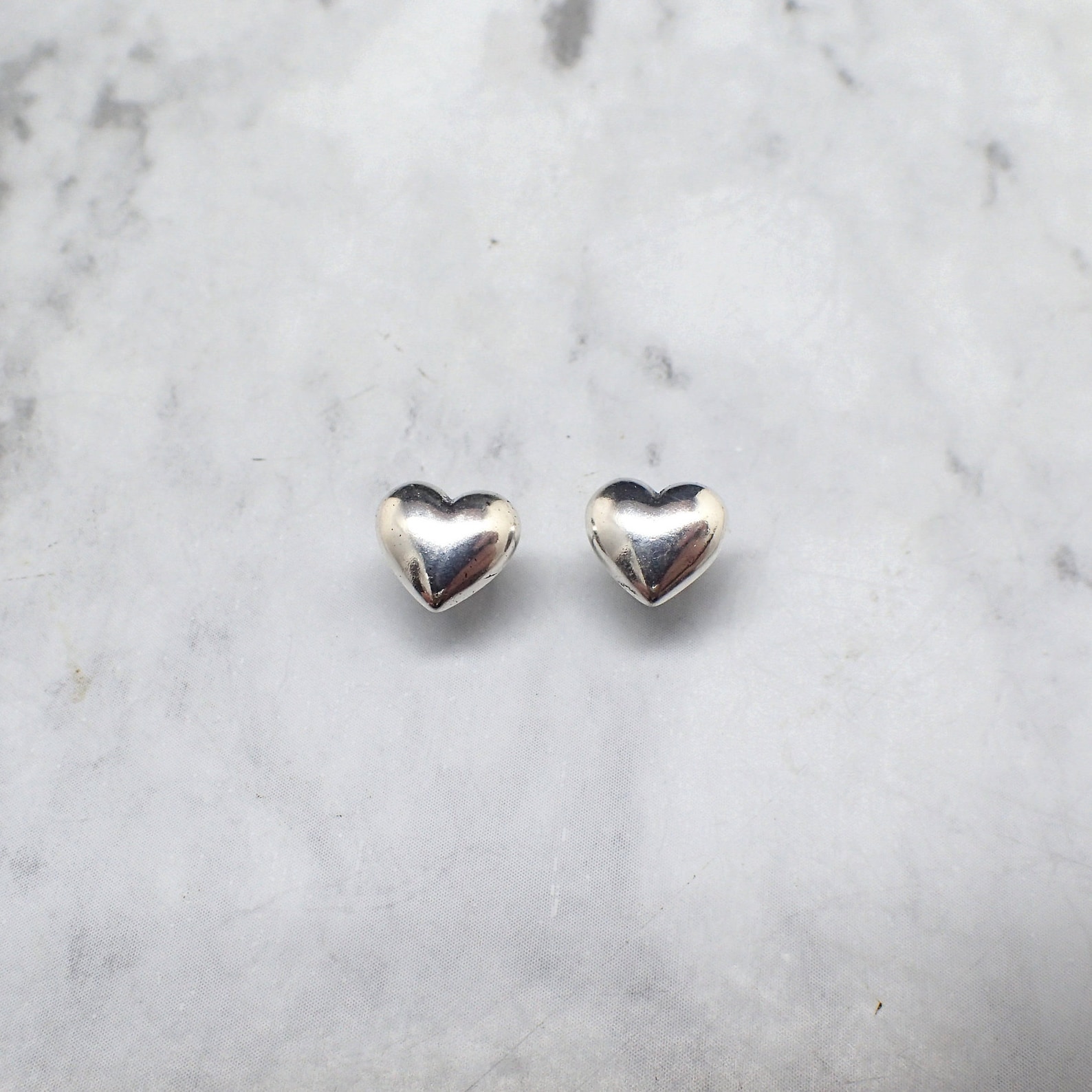 Heart Stud Earrings Puffed Heart Earrings Sterling Silver | Etsy