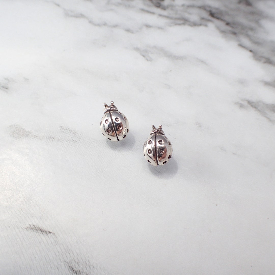 Lady Bug Stud Earrings, Sterling Silver Lady Bug Earrings, Minimalistic ...
