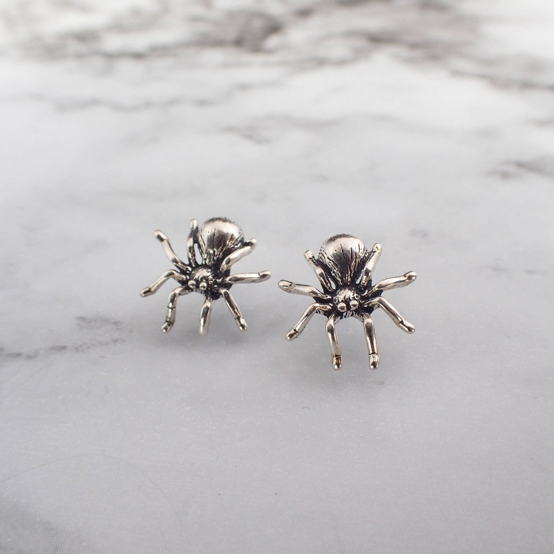 Silver Spider Stud Earrings, Tarantula Spider Earrings, Silver ...