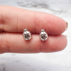 Lady Bug Stud Earrings, Sterling Silver Lady Bug Earrings, Minimalistic Tiny Lady Bug Earrings ...