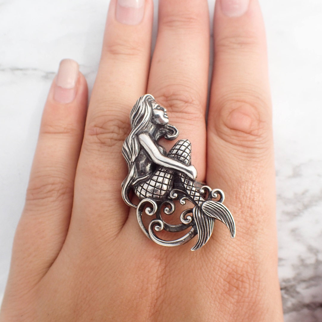 Mermaid Ring, Sterling Silver Mermaid Ring, Womans Large Mermaid Ring ...