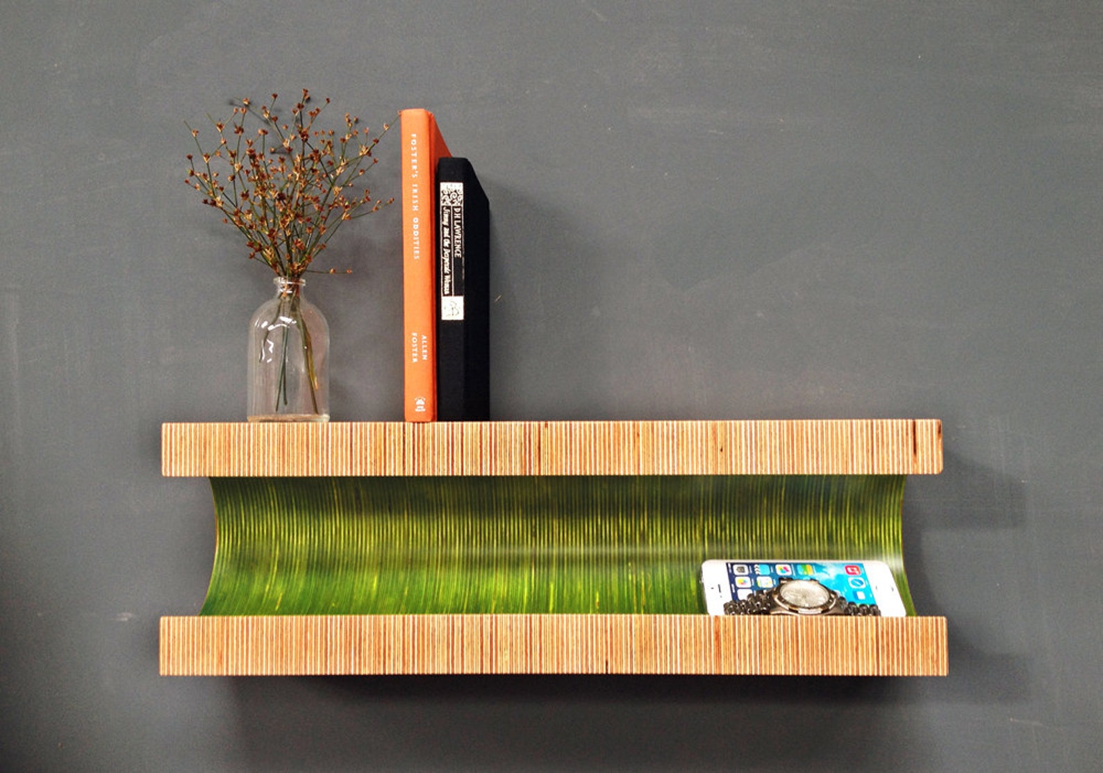 Green Shelf/wood Floating Shelf/ Bedside Table/ Modern Shelf/ Floating ...
