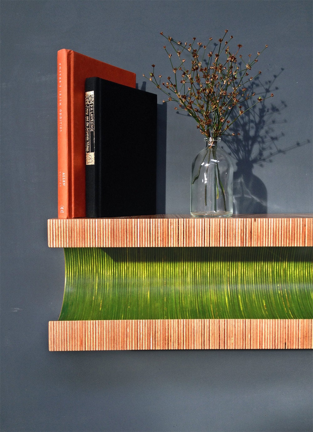 Green Shelf/wood Floating Shelf/ Bedside Table/ Modern Shelf/ Floating ...