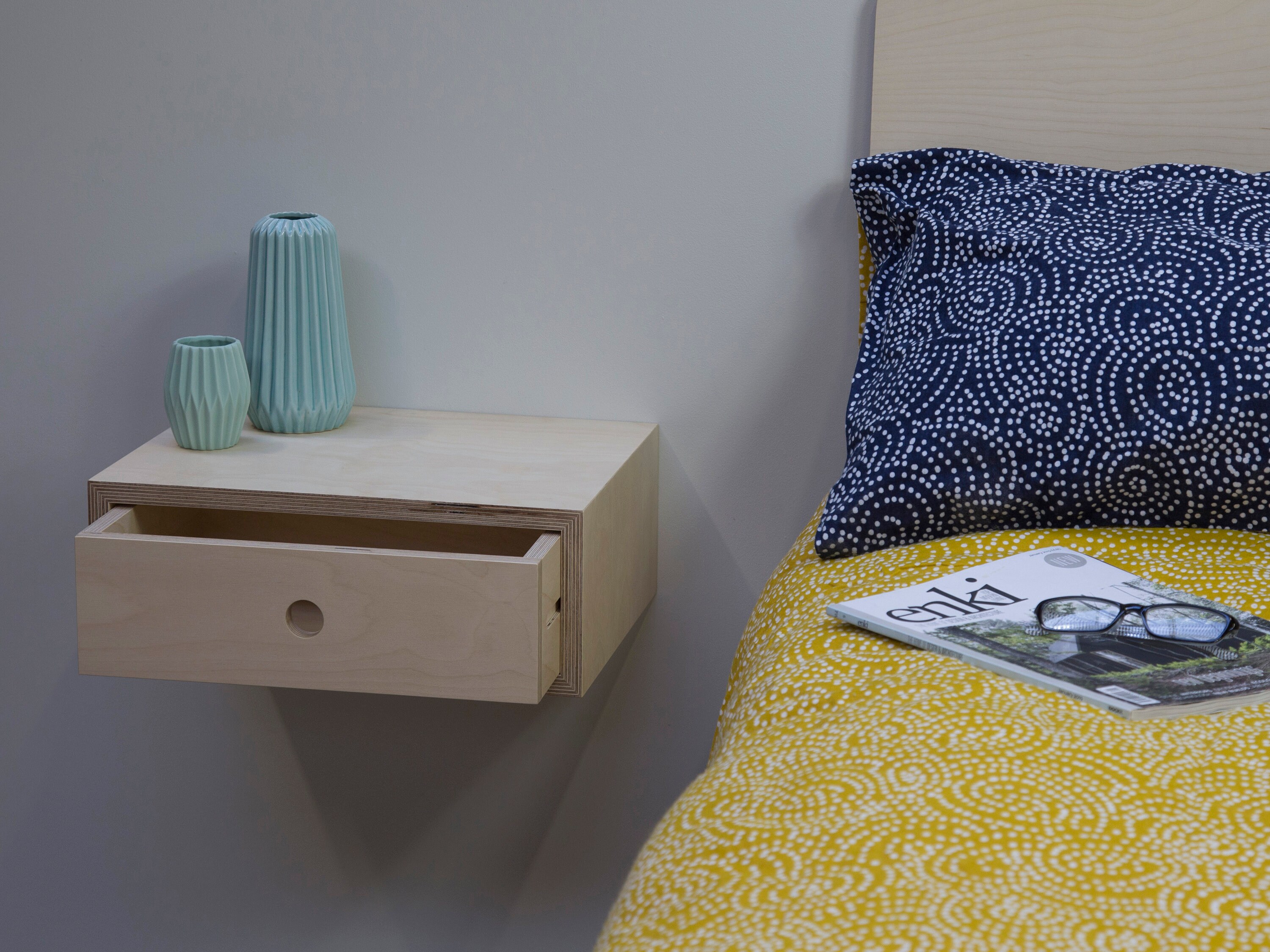 Modern floating nightstand with drawer Plywood Scandinavian | Etsy